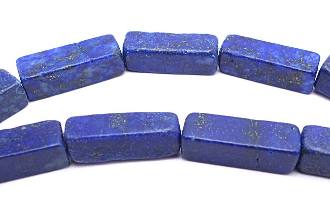 28 Long Deep Blue & Gold Lapis Cuboid Rectangle Beads - 12mm x 4mm | MrBead